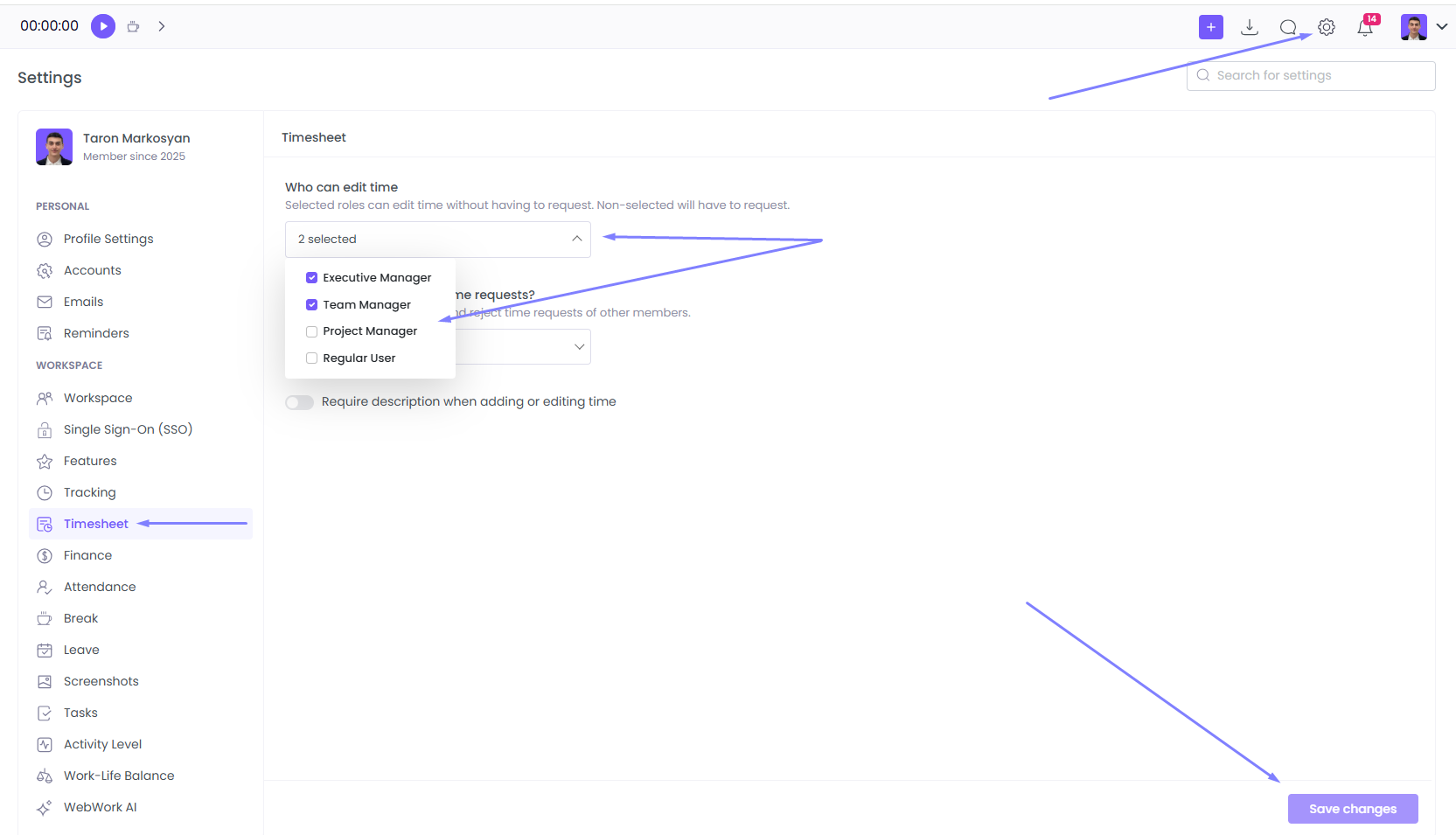 View & Edit Timesheets
